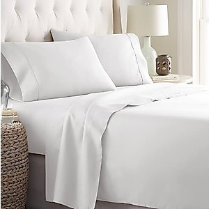 Danjor Linens Twin Sheets - Perfect Dorm Room Essentials Bedding- Hotel Luxury - 4 pc Soft Bedding & Pillowcases Set with Deep Pockets - Breathable Bed Sheets, Wrinkle Free - White Sheets