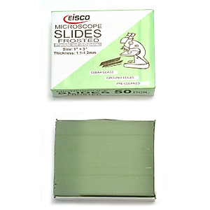 EISCO Glass Microscope Slides, 50 Pack - Precleaned - Ground & Polished Edges - Frosted End