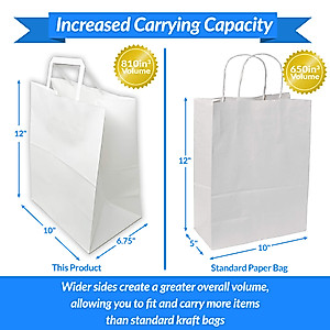 Reli. 100 Pack | 10"x6.75"x12" | Large White Paper Bags w/Handles | Ideal for To Go/Take Out/Restaurant Bags with Handles, Shopping, Retail, Gifts | 25% larger than 10"x5"x13"