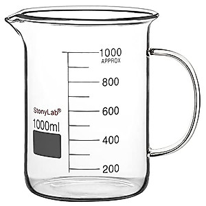 stonylab Glass Beaker with Handle, Borosilicate Glass Graduated Low Form Griffin Beaker with Handle and Pouring Spout, 1000 ml