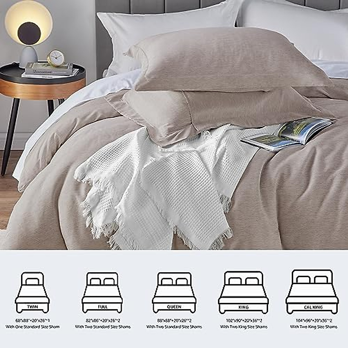 CozyLux California King Comforter Set - 3 Pieces Warm Taupe Soft Luxury Cationic Dyeing Cal King Size Bedding Comforter All Season, Breathable Lightweight Bed Set with 1 Comforter and 2 Pillow Shams
