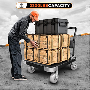 Steel Platform Truck Heavy Duty Flatbed Cart, 2200Lbs Push Cart Dolly, 36 x 24in Moving Flat Cart with 5'' Swivel Wheels