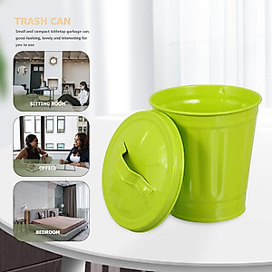 iplusmile Trash Can with Lid, Wastebasket Trash Container Metal Utility Pail Desktop Table Garbage Waste Paper Trash Can for Classroom Green