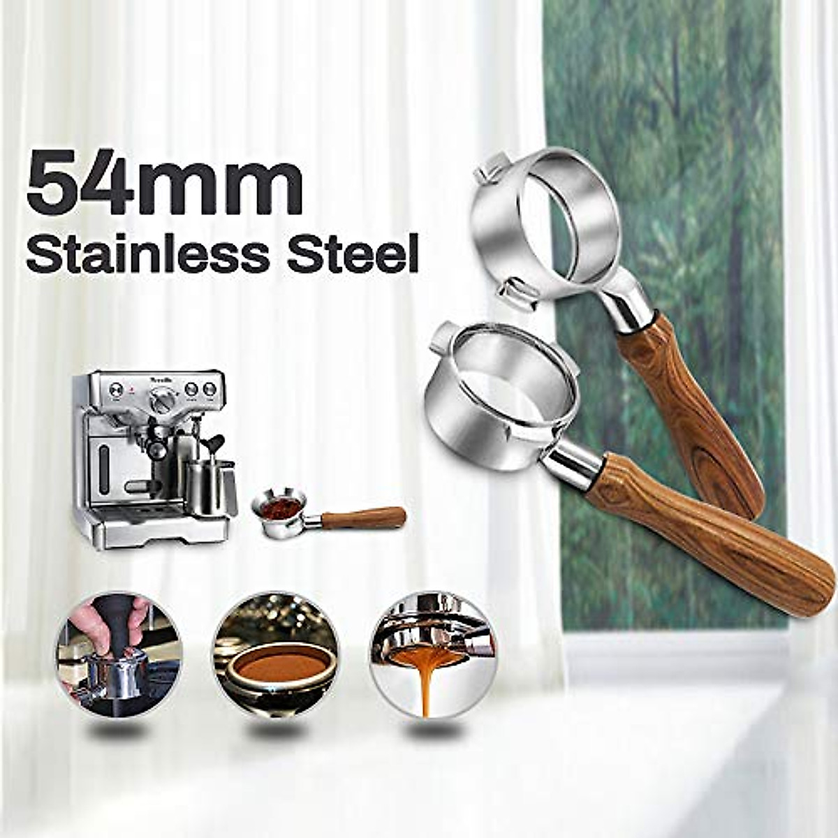 Bottomless Portafilter 54mm, Bottomless Naked Portafilter Compatible with Breville 8 Series and 54mm Breville Machines