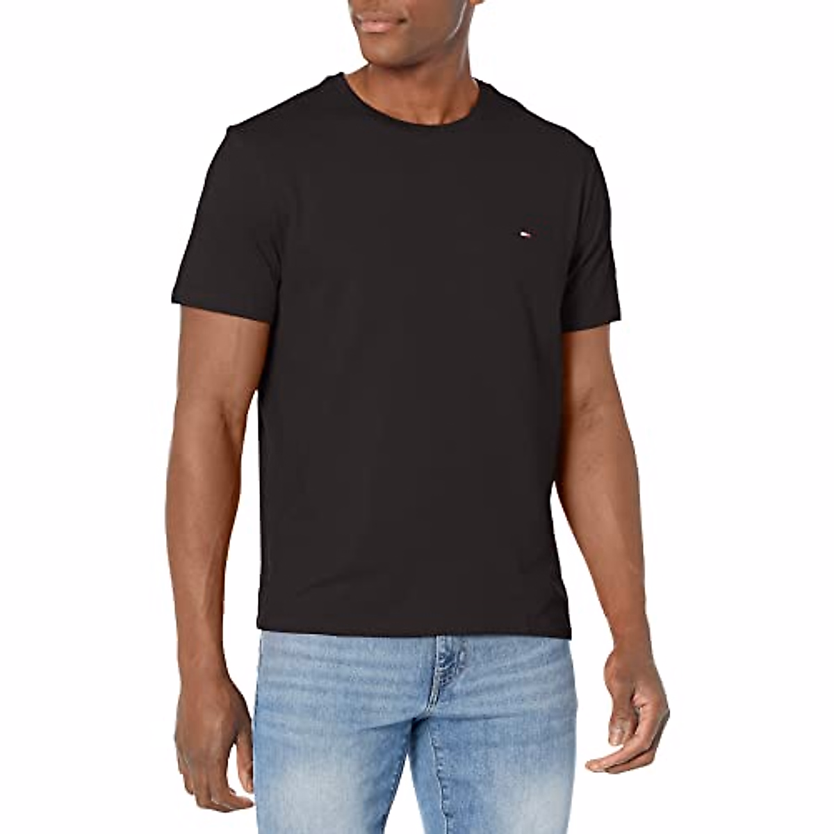 Tommy Hilfiger mens Flag Crew Neck T-shirt T Shirt, Th Deep Black, Medium US