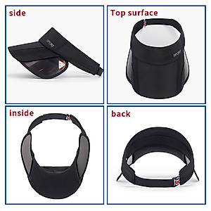 Summer Sun Visor Hat - Women Adjustable Golf Cap with Retractable Brim, UV Protection Beach/Tennis Sport Hat (Black)