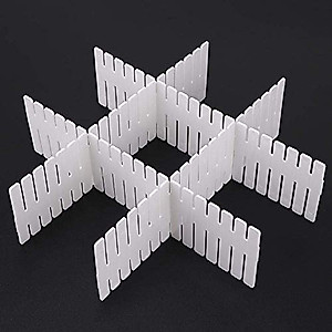 Strnek 4 Pcs Plastic Sock Organizer Grid Drawer Dividers Adjustable DIY Closet Separator Drawer Dividers for Purses,Ties,Tshirts,Pens,Bras,Sock,Underwear,Scarves(White Short)