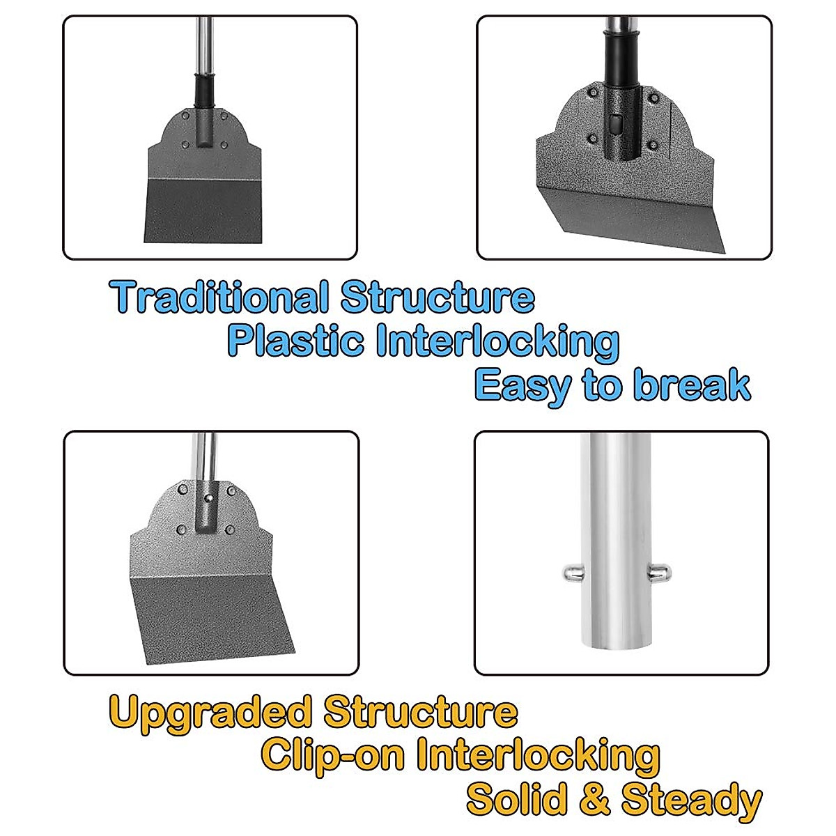 SCENEREAL Dog Poop Scooper - Tray & Spade Set, Metal Pooper Scooper for Large and Small Dogs, Pet Waste Removal Scoop with No Bending Detachable Handle for Yard