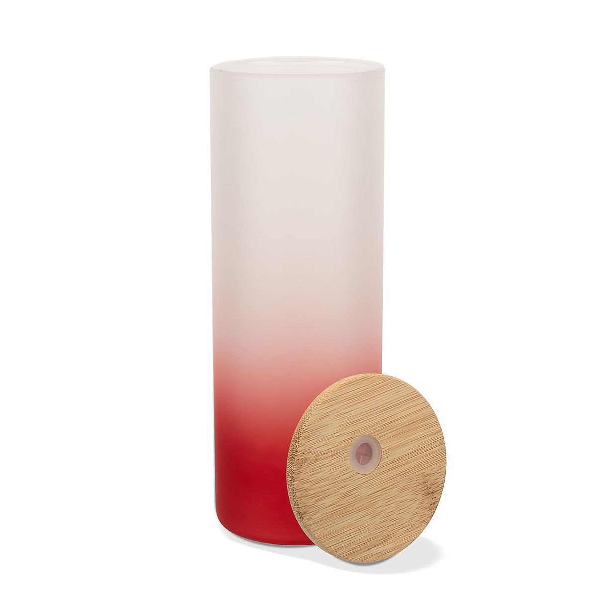 Elanze Designs 25 oz Blank Gradient Frosted Glass Travel Tumbler With Straw & Bamboo Lid For Iced or Hot Beverage, Crimson Red Ombre