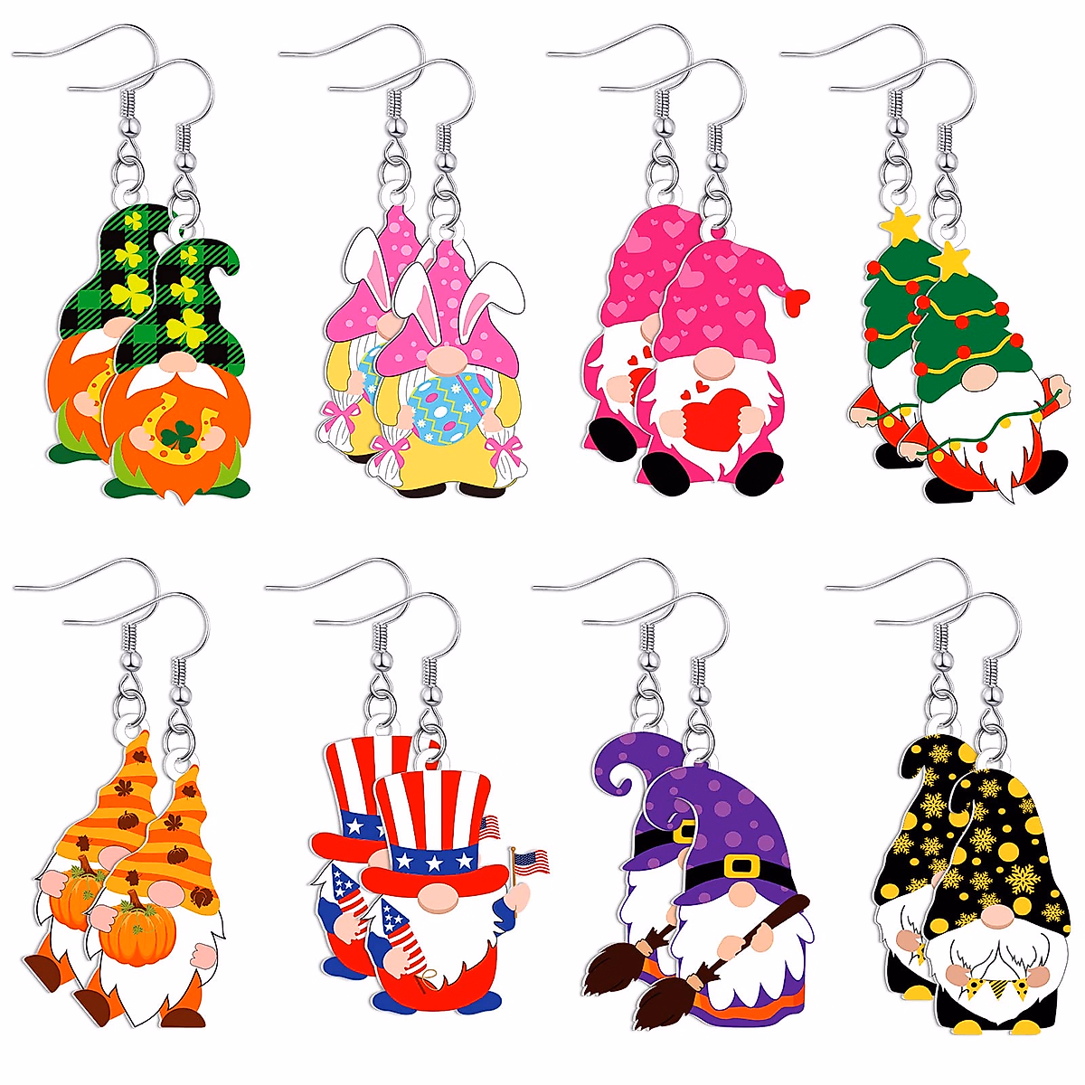 8 Pairs Gnome Earrings for Women Gnome Jewelry Gift Women's Drop and Dangle Earrings for Easter Mother's Day Summer Valentine's Day Christmas New Year(Vivid Style)