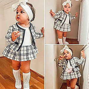 2Pcs Toddler Baby Girls Kid Long Sleeve Plaid Cardigan Coat Outwear +Plaid Dress Tutu Skirt Princess Party Formal Outfits (Gray and White Plaid Coat + Tutu Dress, 4-5T)