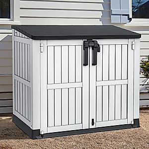 YITAHOME Light Gray Resin Tool Shed, 36 Cu Ft Waterproof Outdoor Horizontal Storage, Weather-Resistant Utility Shed with Air Vent for Trash and Lockable Doors, Garden Tools