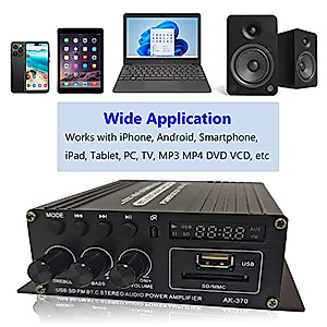 IXUFO Bluetooth Amplifier Mini, Clearly and Reality Hi-Fi Sound, Bass Audio Stereo 2.0 Channel Power Amp RCA AUX 200 Watt for PC TV Home Vehicle