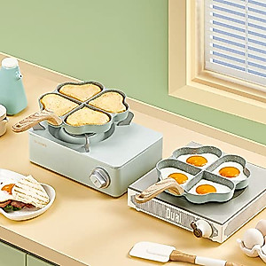 DAFEIKE Heart Pancake Pan Heart Shape Egg Pan Nonstick 4 Leaf Clover Egg Frying Pan Non Stick Aluminum Heart Egg Skillet, Green