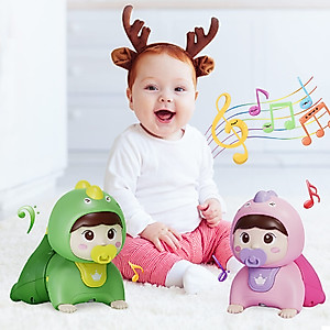 Lcasio Baby Crawling Toys, Musical Light up Crawling Toys for Babies 6-9-12 Months and UP, Crawling Baby Toys with Music and Light Up LED（Green）