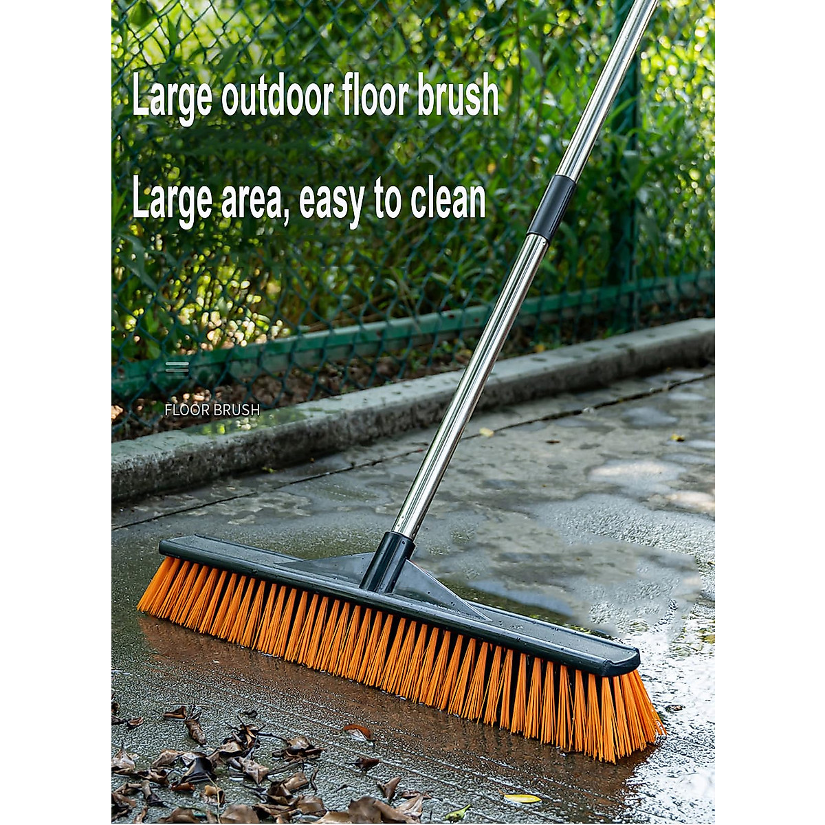 Xifando Heavy-Duty Push Broom Brush - 24" Wide, 65" Long Handle, Stiff Bristles - Perfect for Bathroom, Kitchen, Patio, Garage, Deck, Concrete, Wood, Stone, and Tile Floors (24" Black+Orange)