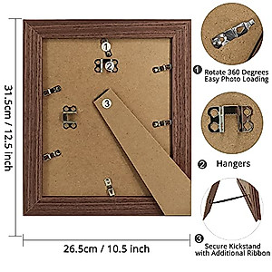 GraduationMall 8x10 Wood Picture Frames,Display Photos 5x7 with Mat or 8x10 Without Mat,Real Glass,Wall or Tabletop Display,Rustic Brown Set of 2