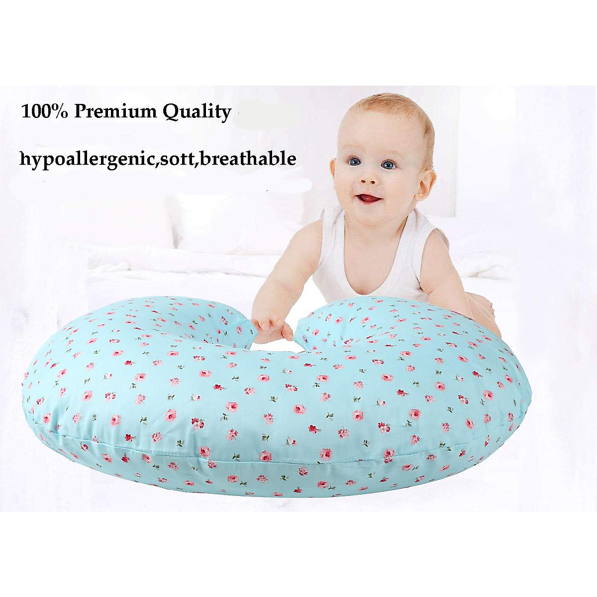 Knlpruhk Floral Nursing Pillow Cover Set 2 Pack Jersey Knit Soft Hypoallergenic Slipcovers for Breastfeeding Moms Baby Girl Boy Fits On Infant Nursing Pillow