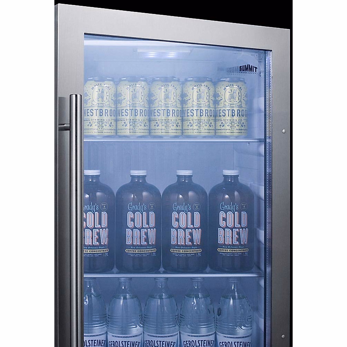 Summit Appliance SPR489OSCSS Commercially Approved Shallow Depth Indoor/Outdoor Beverage Cooler for Built-in or Freestanding Use with Stainless Steel Cabinet, Glass Door, Auto Defrost