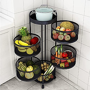 Lucklycabin Kitchen Storage Rack-Rotating Vegetable Rack Floor-Standing Multi-Layer Movable Organizer, Household Shelf for Living Fruit Snack Stand (5F, Black)