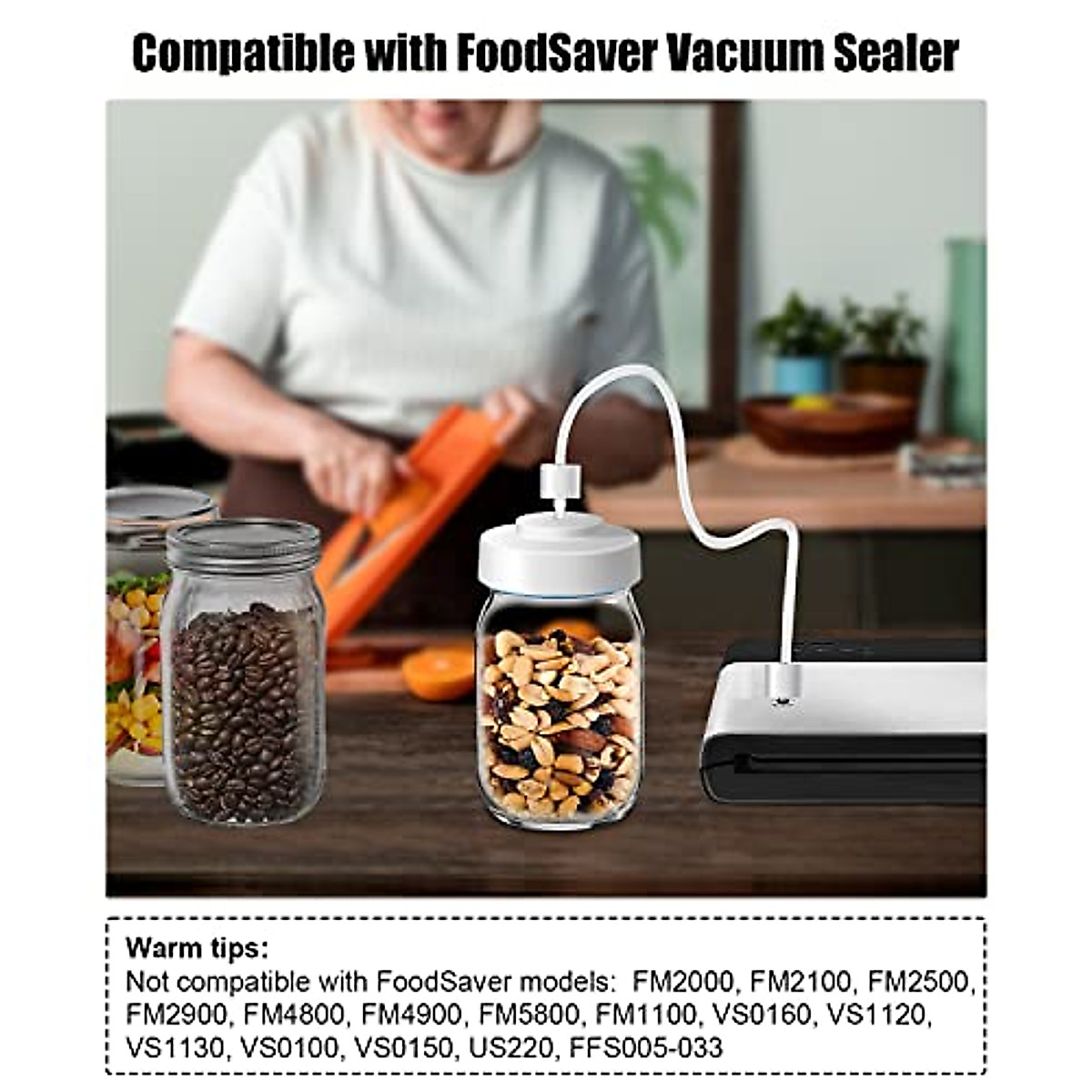 VICHYIE Jar Sealer for FoodSaver Vacuum Sealer, Jar Vacuum Sealing Kit with Accessory Hose and Portable Manual Vacuum Pump for Mason Jars with Wide and Regular Mouth