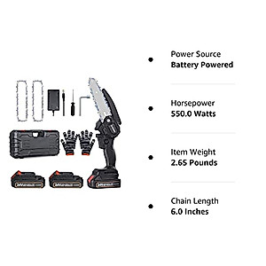 Mini Chainsaw, O-CONN Cordless 6 Inch Handheld Portable Electric Chainsaw with 2 Batteries 2 Chains, 24V Battery Powered with Safety Lock, for Tree Trimming Branch Wood Cutting