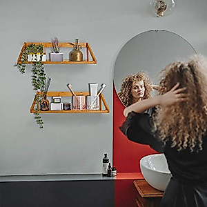 NIUXX Floating Shelves Wall Mounted, 2 Pcs Solid Bamboo Wall Hanging Rack Holder, Wall Storage Shelves for Bedroom, Living Room, Bathroom, Kitchen, Office Decor