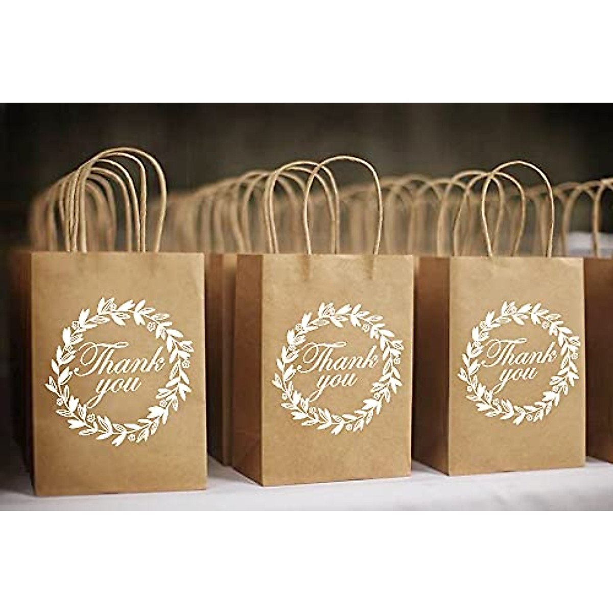 KALEFO 60Pcs Thank You Gift Bags Bulk Wedding Favors with Handle Brown Kfaft Paper Bags for Birthday Graduation Party Supplies Baby Shower Retail Shopping 7 x 4 x 9in