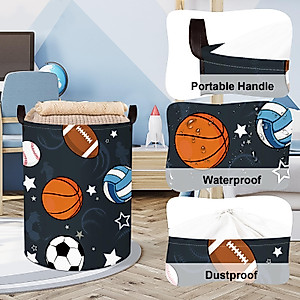 Clastyle 63L Large Sport Balls Kid Laundry Hamper with Handle for Boy Collapsible Clothes Toy Storage Basket with Lid for Bedroom Bathroom Nursery