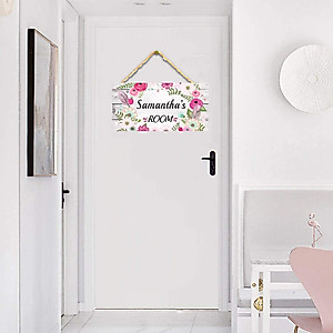 Personalized Floral Name Signs for Girls Room Girls Bedroom Door Hanging Wooden Signs Custom Baby Name with Flowers Door Hanger Baby Nursery Room Decor Kid Room Decor