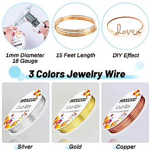 Paxcoo 3 Pack Jewelry Wire Craft Wire 18 Gauge Tarnish Resistant Jewelry Beading Wire for Jewelry Making Supplies and Crafting (Silver, Gold and Copper)