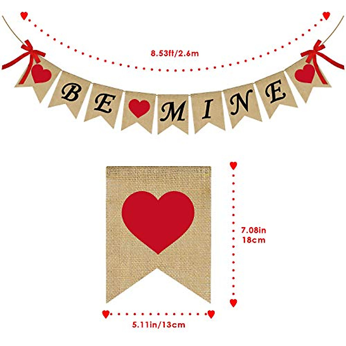 Be Mine Banner Burlap, Be Mine Bunting Garland for Wedding Engagement Anniversary Party Decorations Valentine's Day Indoor and Outdoor Decoration