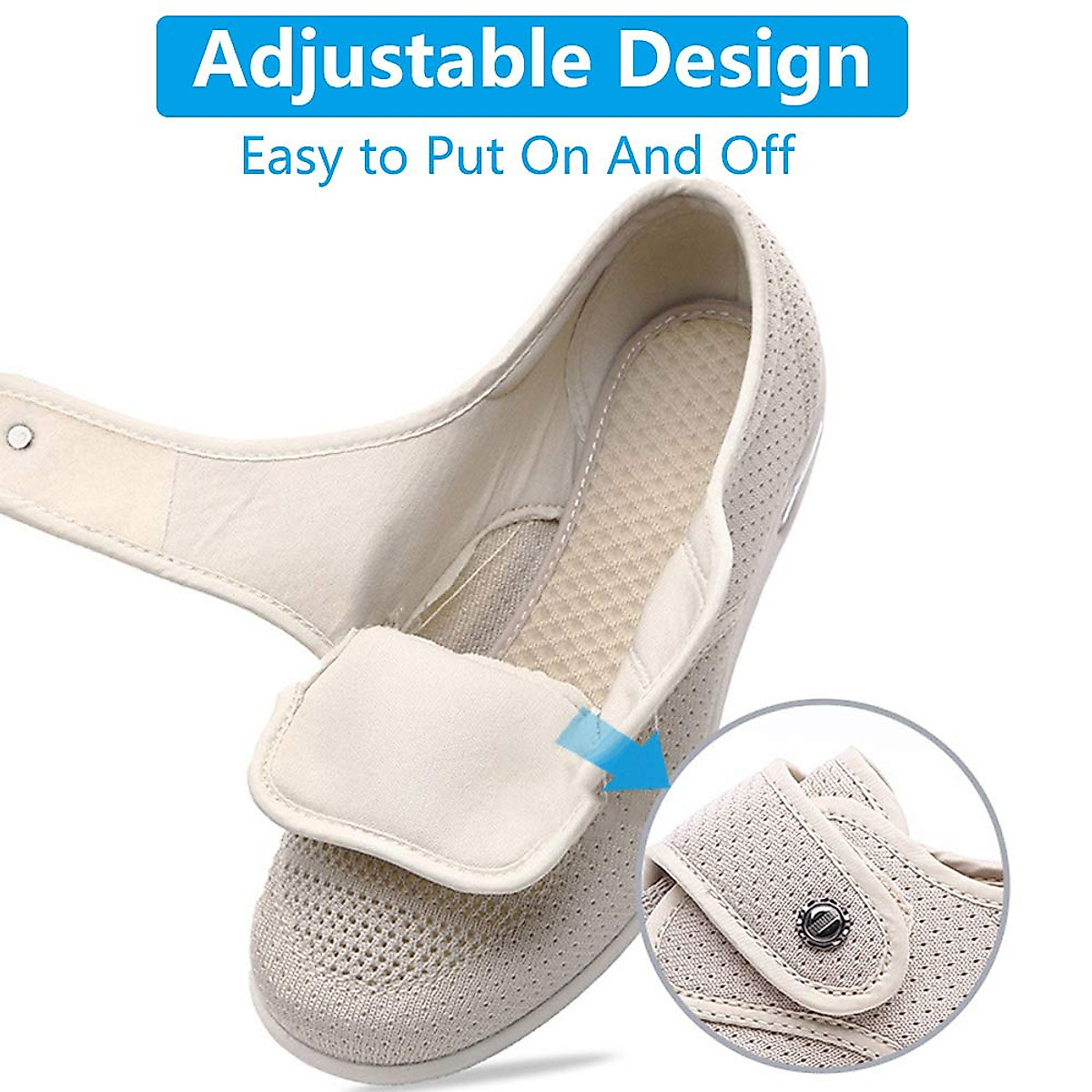 Orthoshoes Women's Diabetic Elderly Shoes Mesh Breathable Walking Sneakers Lightweight Adjustable Easy On and Off Strap Summer Slippers for Swollen Feet, Edema, Foot Pain, Bunions, Black, 8