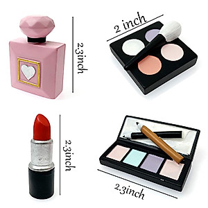 MEMOVAN Makeup Cake Topper 4 Pack, Resin Cosmetics Lipstick Perfume Bottle Eye Shadow Blush Makeup Cake Decorations for Bridal Shower Bachelorette Girl Women Spa Makeup Themed Birthday Party Supplies