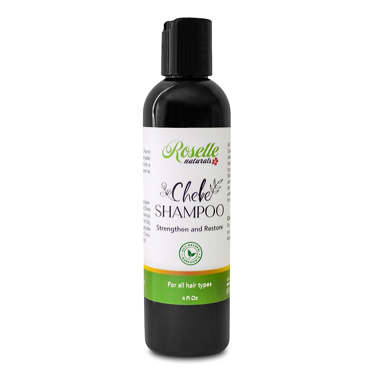 Roselle Naturals Chebe Shampoo for Hair Growth - All Natural Moisturizing Chebe Hair Shampoo - Made with Authentic Chebe Powder for Hair Growth Oil, Chebe Powder Organic Shampoo, 4 Fl Oz