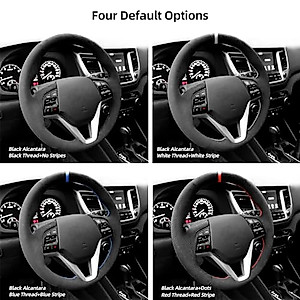 Alfanxi Hand Stitch Alcantara Steering Wheel Cover Compatible with Hyundai Tucson 2016-2023(Red Stripe)