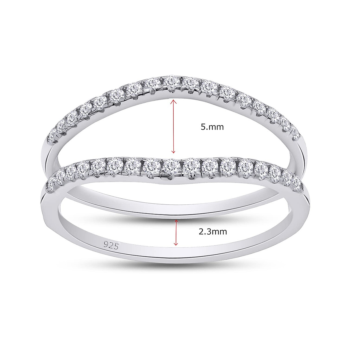 SAVEARTH DIAMONDS 1/4 ct t.w Round Cut Lab Created Moissanite Diamond Curved Ring Guard Enhancer For Women In 14K White Gold Over Sterling Silver(D Color, VVS1 Clarity 0.25 Cttw)-8