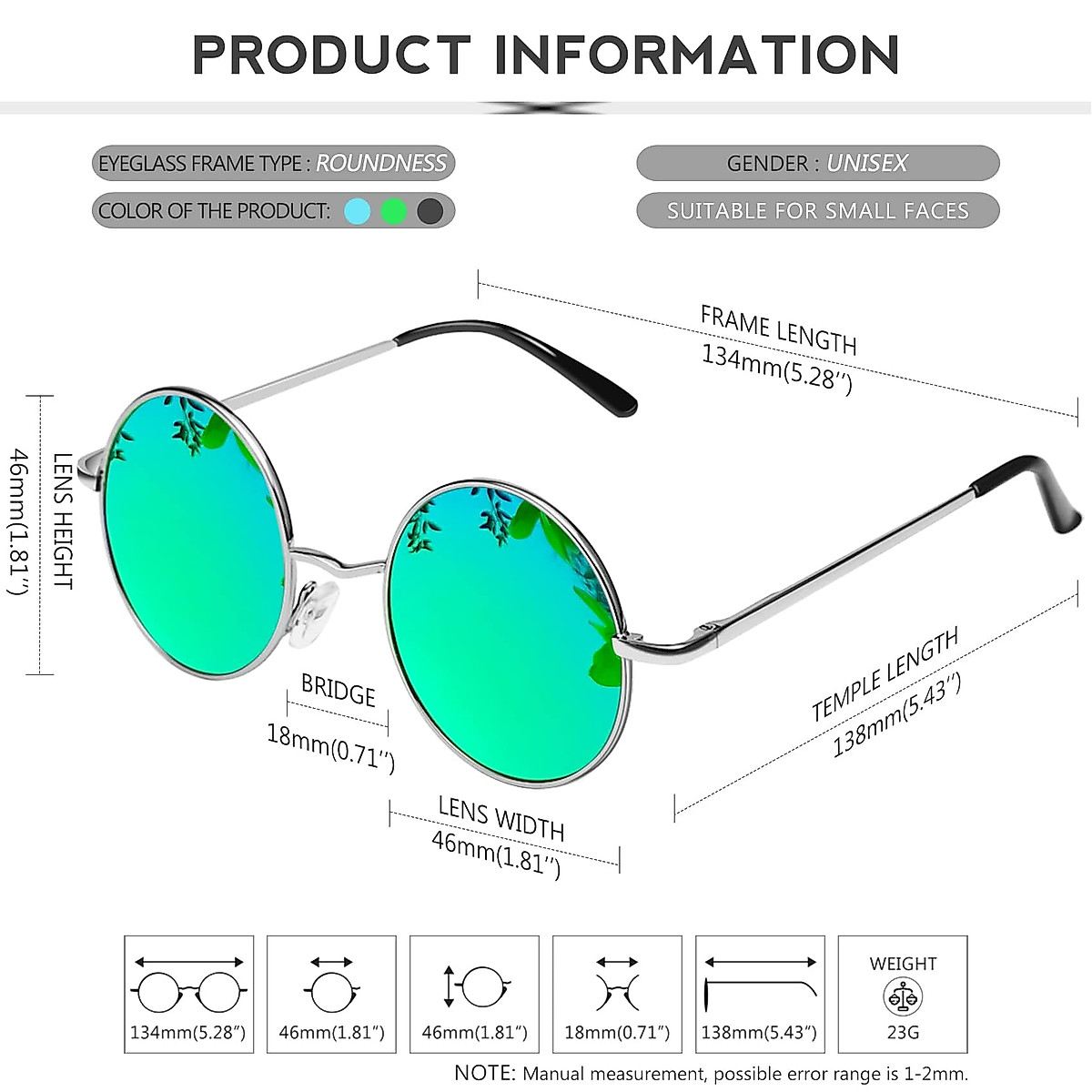 KANASTAL Small Round Sunglasses for Mens Womens Polarized Steampunk Glasses Vintage Retro Metal Frame Green Mirrored Sunglasses 2Pack