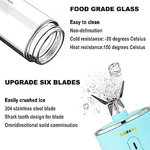 TIKBABA Personal size Blender for Shakes and Smoothies,400ml(Lake Blue)