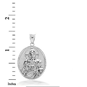 Religious Jewelry 925 Sterling Silver Sacred Heart Of Jesus Christ Oval Medal Pendant