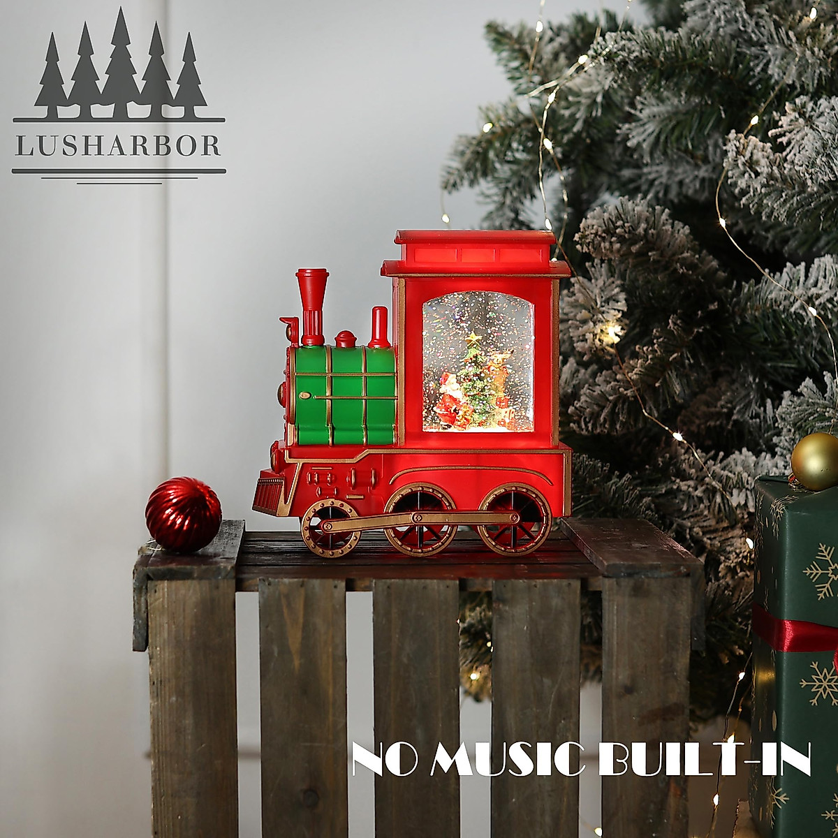 LUSHABOR Christmas Snow Globe Lantern, Lighted Train LED Water Glitter Battery Operated Santa Claus Water Lantern Snow Globe, Christmas Home Decoration Gift