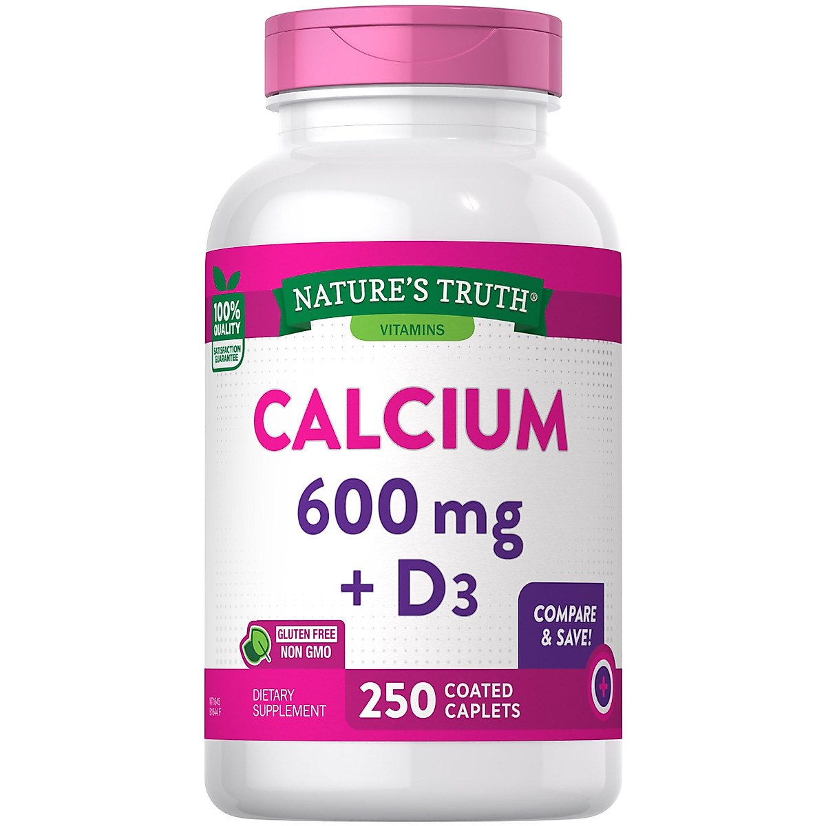 Nature's Truth Calcium 600mg with Vitamin D3 | 250 Tablets | Calcium Carbonate Supplement | Vegetarian, Non-GMO & Gluten Free