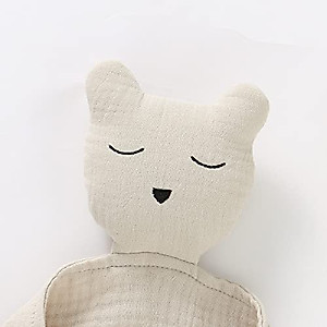 Baby Security Blanket Organic Cotton Muslin Soft Lovey Blankets Breathable Lovie for Babies Boy Girls Bear Camel