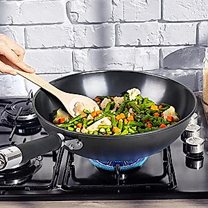 KAKULO 12 Inch Stir Fry Pan with Lid, Large Cooking Pan with Detachable Standing Handle - Induction Compatible