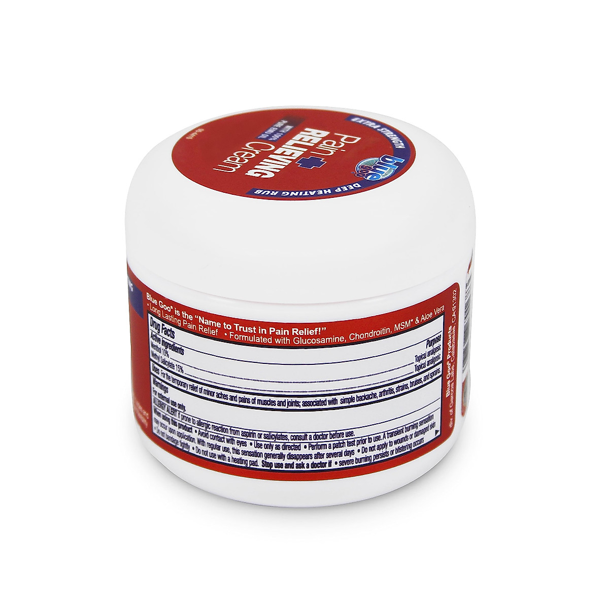 Blue Goo Relieving Cream - Temporary Relief for Back/Neck Pain, Sports-Related Muscle/Joint Pain, Sprains, Strains, Maximum Strength, Deep Heating Rub, Made w/ 100% Pure Emu Oil 4 oz (1 Pack)