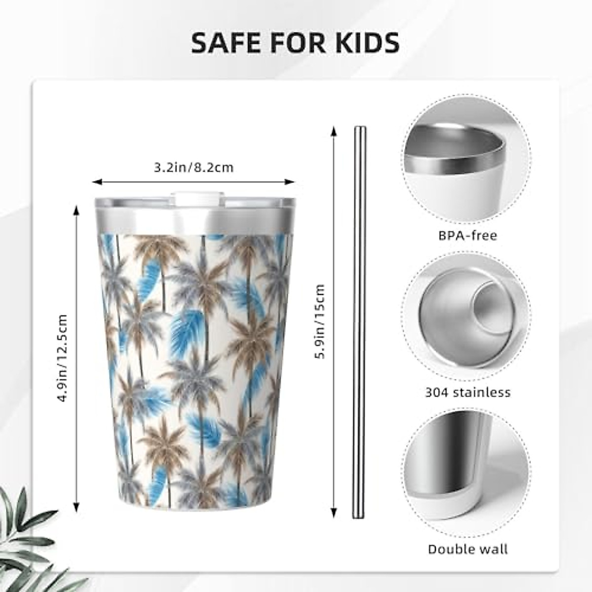 maleuei Tropical Leaf Dark Hawaiian Art Pattern - 12oz Travel Coffee Mug with Lid - Reusable Insulated Stainless Steel Coffee Tumbler Tea Cup Gifts for Women Men Him Her
