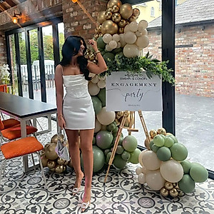 Sage Green Gold White Balloons Set, 50pcs 12 Inch Retro Sage Green Gold White Party Balloons Confetti Balloons with Ribbon for Birthday Wedding Baby Shower Graduation Eucalyptus Party Decorations