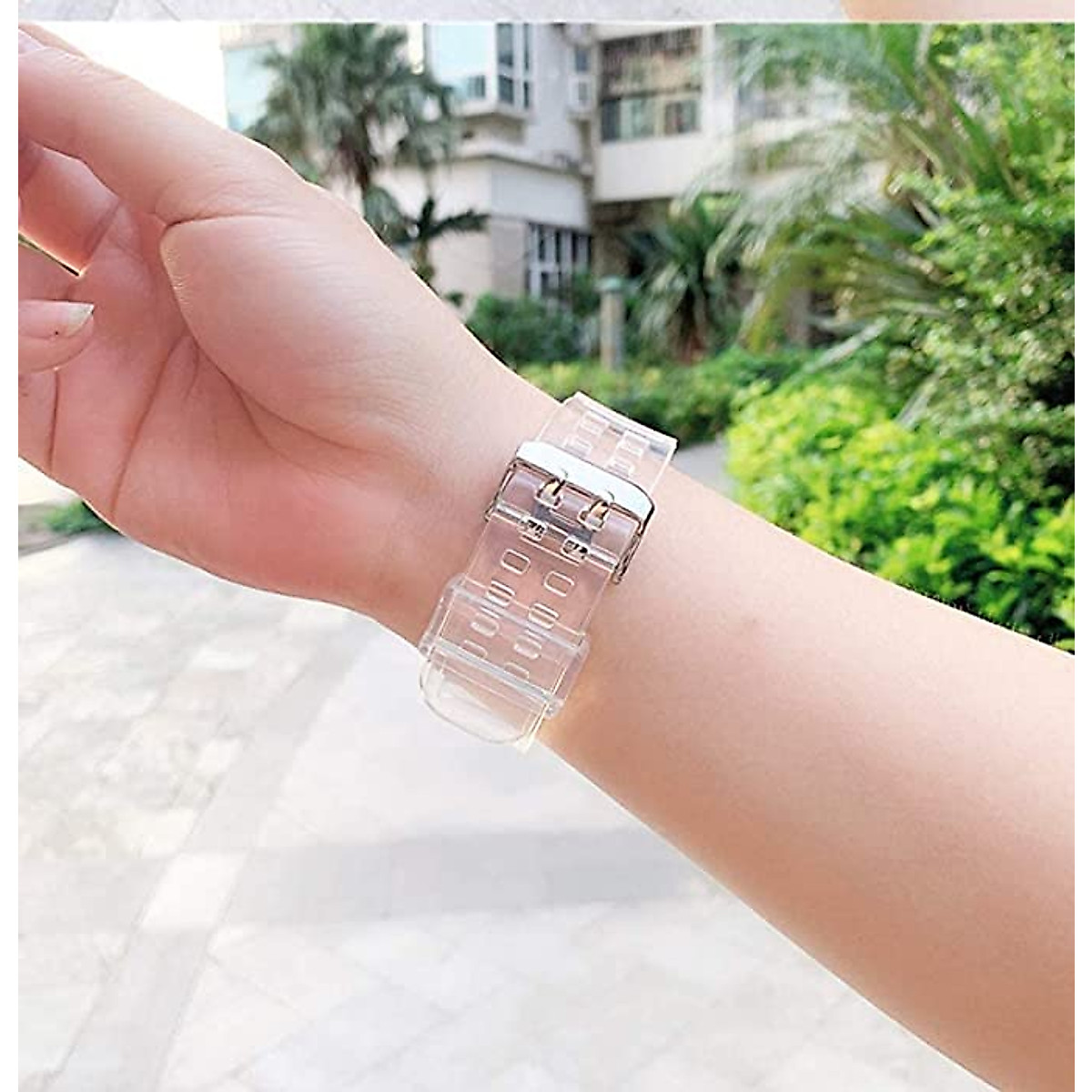 Wrist-B Compatible for Apple Watch Band Clear 44mm 45mm 42mm,Transparent Clear Watch Band Soft Silicone Sport Case and Strap for iWatch Series 7/6/5/SE Women Men (45mm/44mm/42mm)