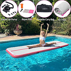 DOBESTS Inflatable Airtrack Gymnastics Tumbling Mat 10ft 13ft 16ft 20ft Air Track with Electric Air Pump for Gymnastic Training Yoga Exercise Indoor Outdoor Sport (Pink, 6m)