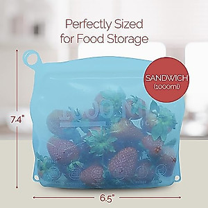 Reli. Reusable Silicone Bags (6 Pack, Multi-Size) | Snack, Sandwich, Gallon (2 Each) - Aqua | Silicone Bags for Food Storage | Reusable Food Storage for Meal Prep | Dishwasher/Freezer Safe
